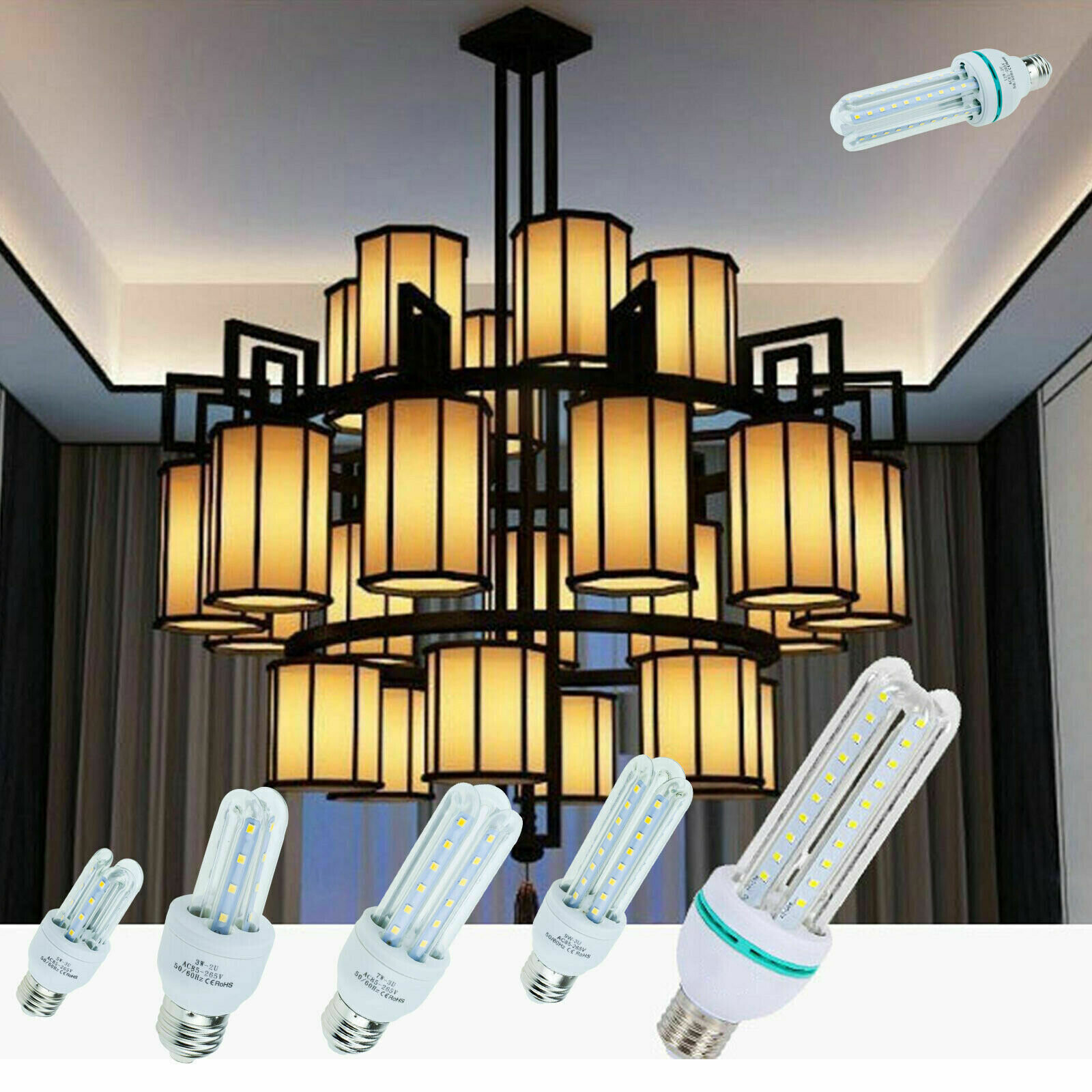 (5W Warm White) LED Bulb E27 3U Shape Corn LED Bulb 3W 5W 7W 9W 12W ...