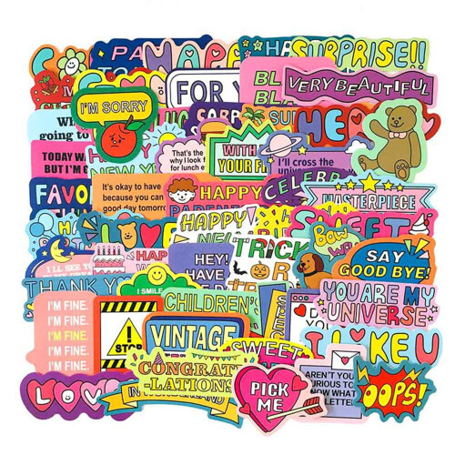 55 pcs/pack Cute English Words Stickers Cute Bear Waterproof PVC ...