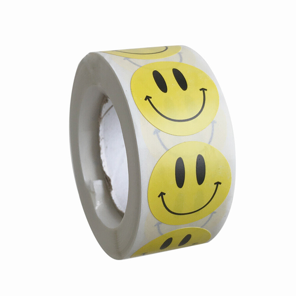 500 Pcs/roll Cute Smiley Face Sticker for Kids Children Reward Yellow ...