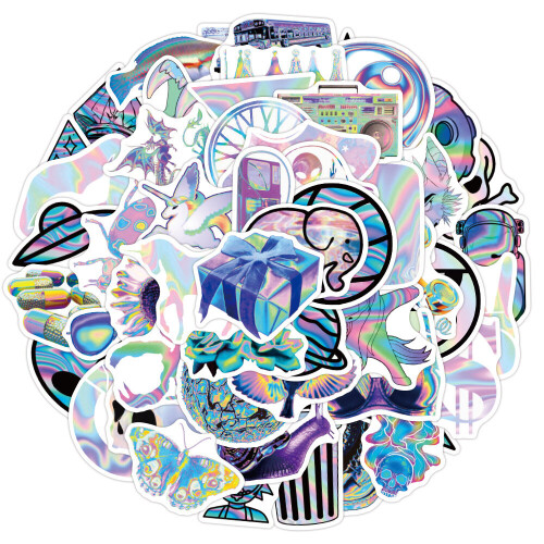 50PCS/set Holographic Laser Cartoon Stickers Luggage Skateboard Cute ...