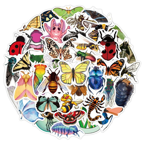 50Pcs/Pack Cartoon Insect Stickers Cute Color Butterfly Bee Dragonfly ...