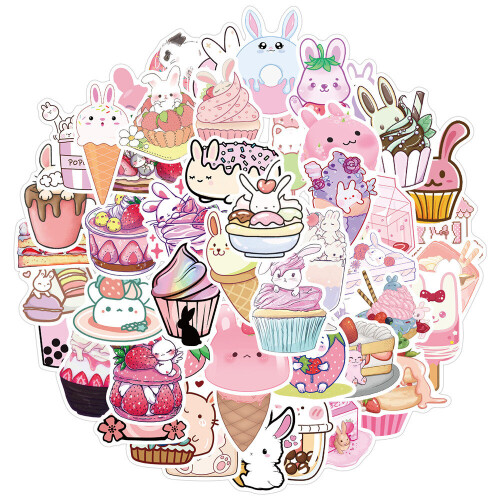 50 Pieces/set Pink Dessert Rabbit Cartoon Sticker Luggage Laptop ...