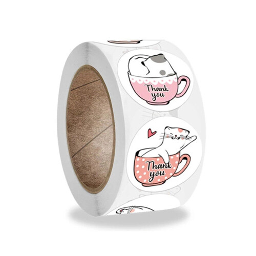 1Inch Cute Cat Thank You Stickers 500 Pcs/roll Cartoon Animal Adhesive ...