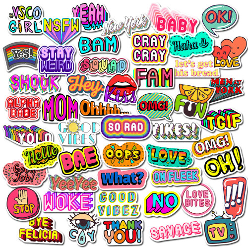 50pcs/set English Phrases Stickers Vinyl Vsco Graffiti Sticker ...
