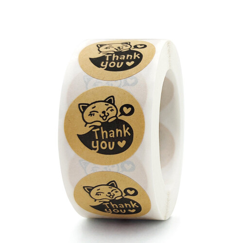 Kawaii Cat Thank You Stickers 500pcs/roll Round Cartoon Animal Adhesive ...