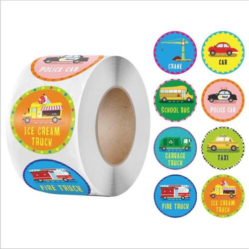 500 Pcs Children's Cartoon Toy Car Stickers Roll 2.5 Cm Various ...