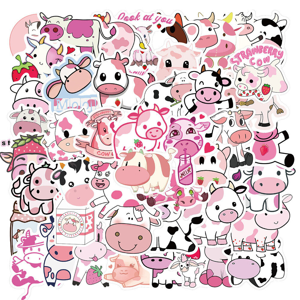 50pcs/set Cute Pink Cow Stickers VSCO Waterproof Vinyl Stickers for ...