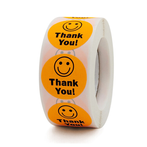 500pcs/roll Smiley Face Stickers Happy Face Thank You Sticker Roll ...