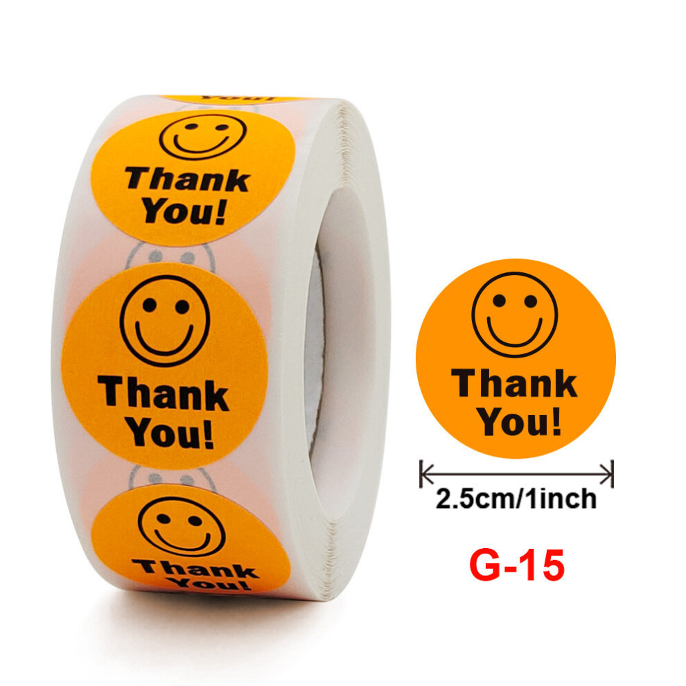 500pcs/roll Smiley Face Stickers Happy Face Thank You Sticker Roll ...
