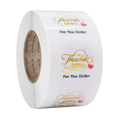 500Pcs/roll Round Thank You For Your Order Sticker Heart Thanks For ...