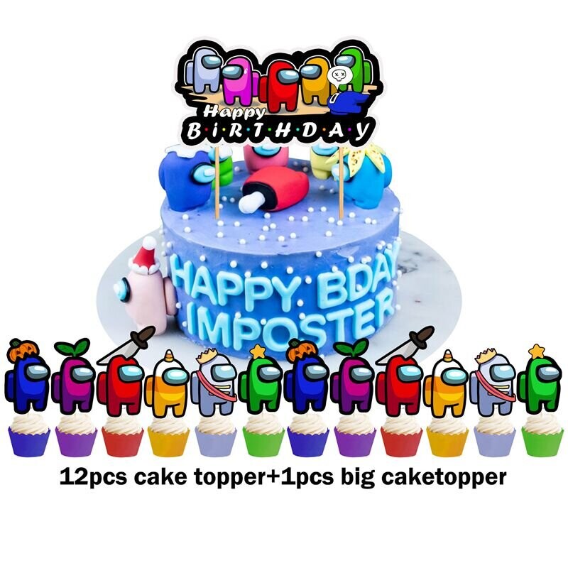 (13pcs Cake Topper) AMONG US Game Cake Topper Banner Party Supplies on ...