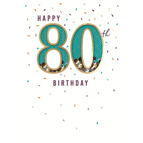 80th Birthday Loose Sequins Embellished Birthday Greeting Card ...