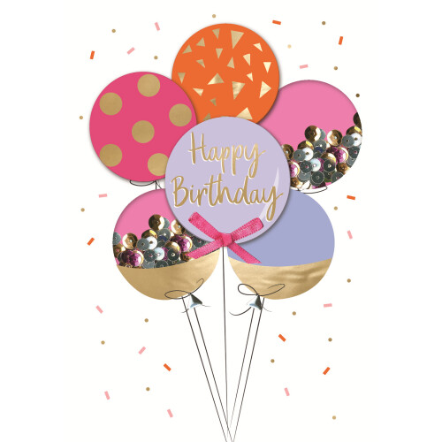 Sparkly Birthday Balloons Embellished Birthday Greeting Card Autograph ...