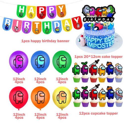 (Full Set(Birthday Party)) AMONG US Birthday Party Decor Supplies ...