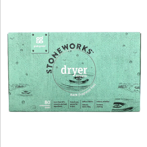 Grab Green, Stoneworks, Dryer Sheets, Rain, 80 Compostable Sheets on OnBuy