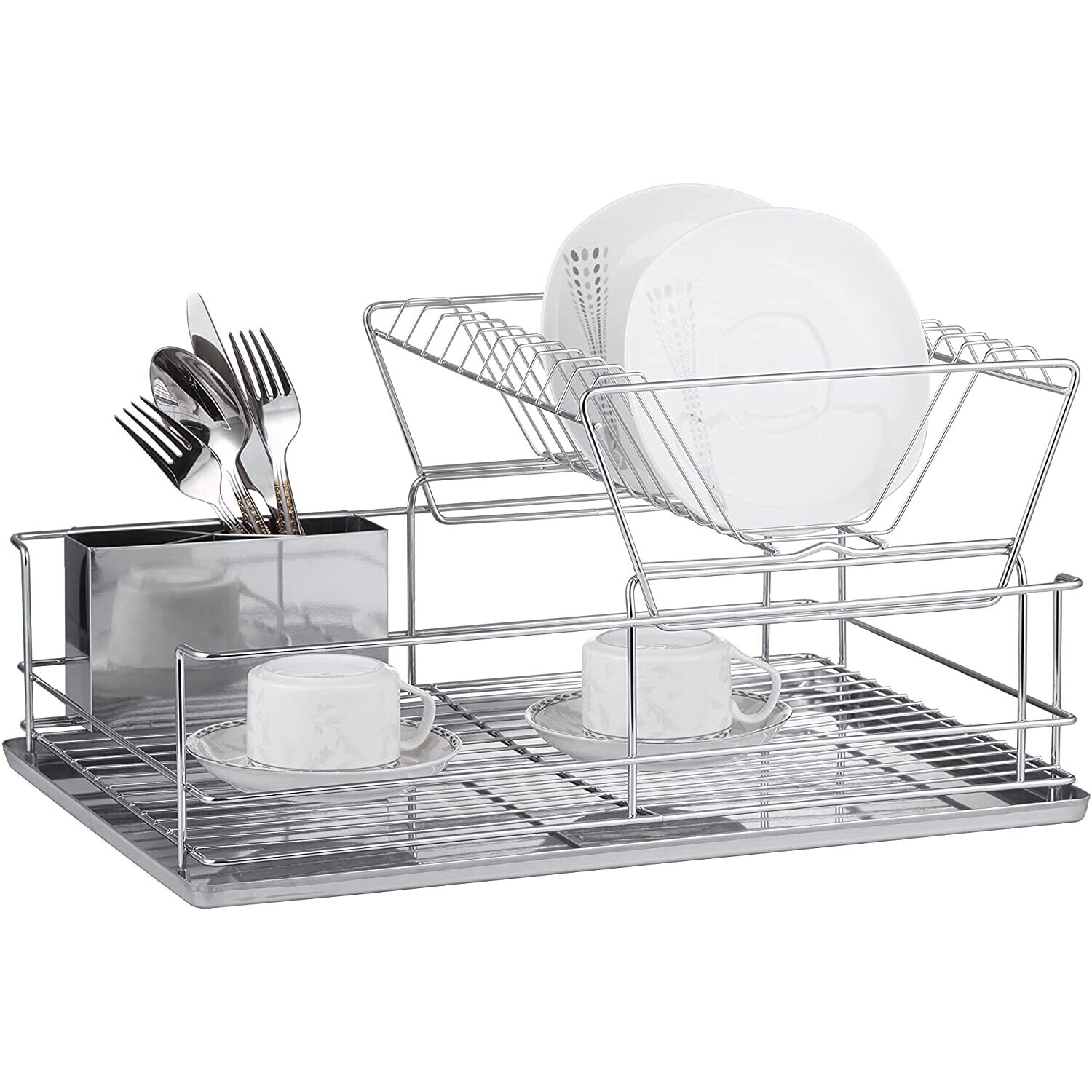 FurnitureXtra Stainless Steel Dish Drainer with Drip Tray and Cutlery ...