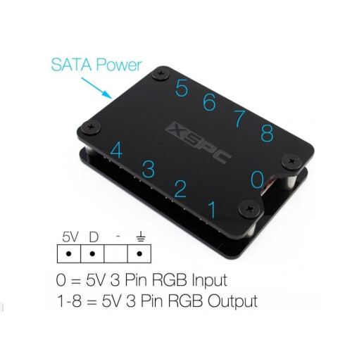 XSPC 8 Way 3 pin 5V Addressable RGB Splitter HUB - Black on OnBuy