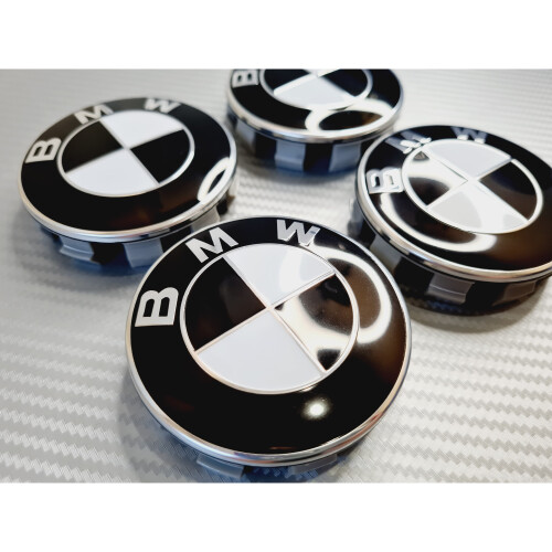 BMW Wheel Centre Caps (set of 4) Black & White - 68mm on OnBuy