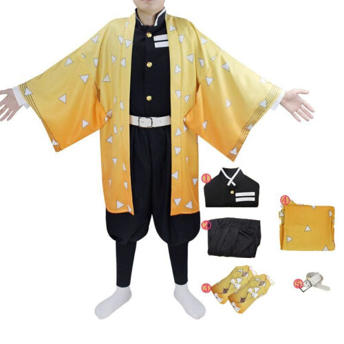 (Agatsuma Zenitsu Costume, M) Demon Slayer Cosplay Costume Kimono Robes ...