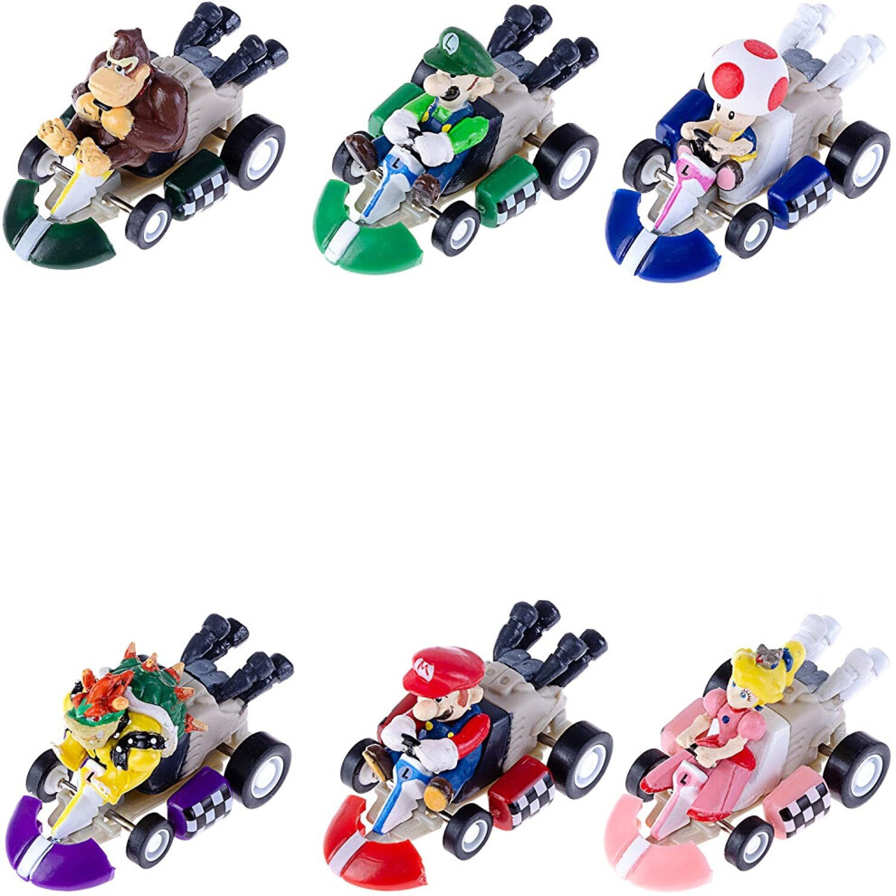 6pcs Mario Kart Cars Pull Backs Figures, Mario, Luigi, Princess Peach ...