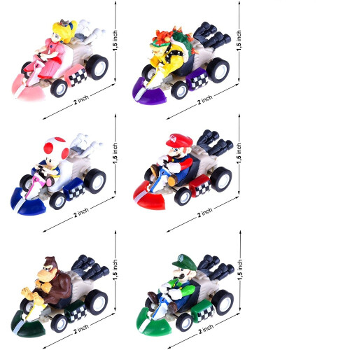 6pcs Mario Kart Cars Pull Backs Figures, Mario, Luigi, Princess Peach ...
