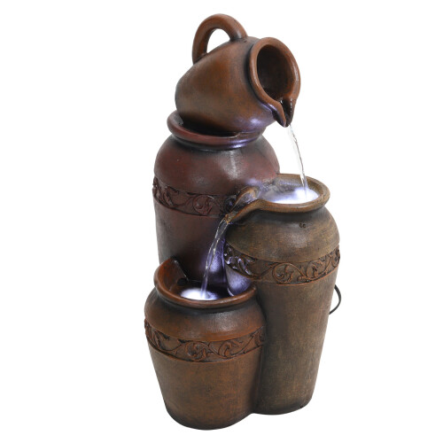 3 Tier Cascade Water Feature Fountain Pottery Jars Stacking LED ...