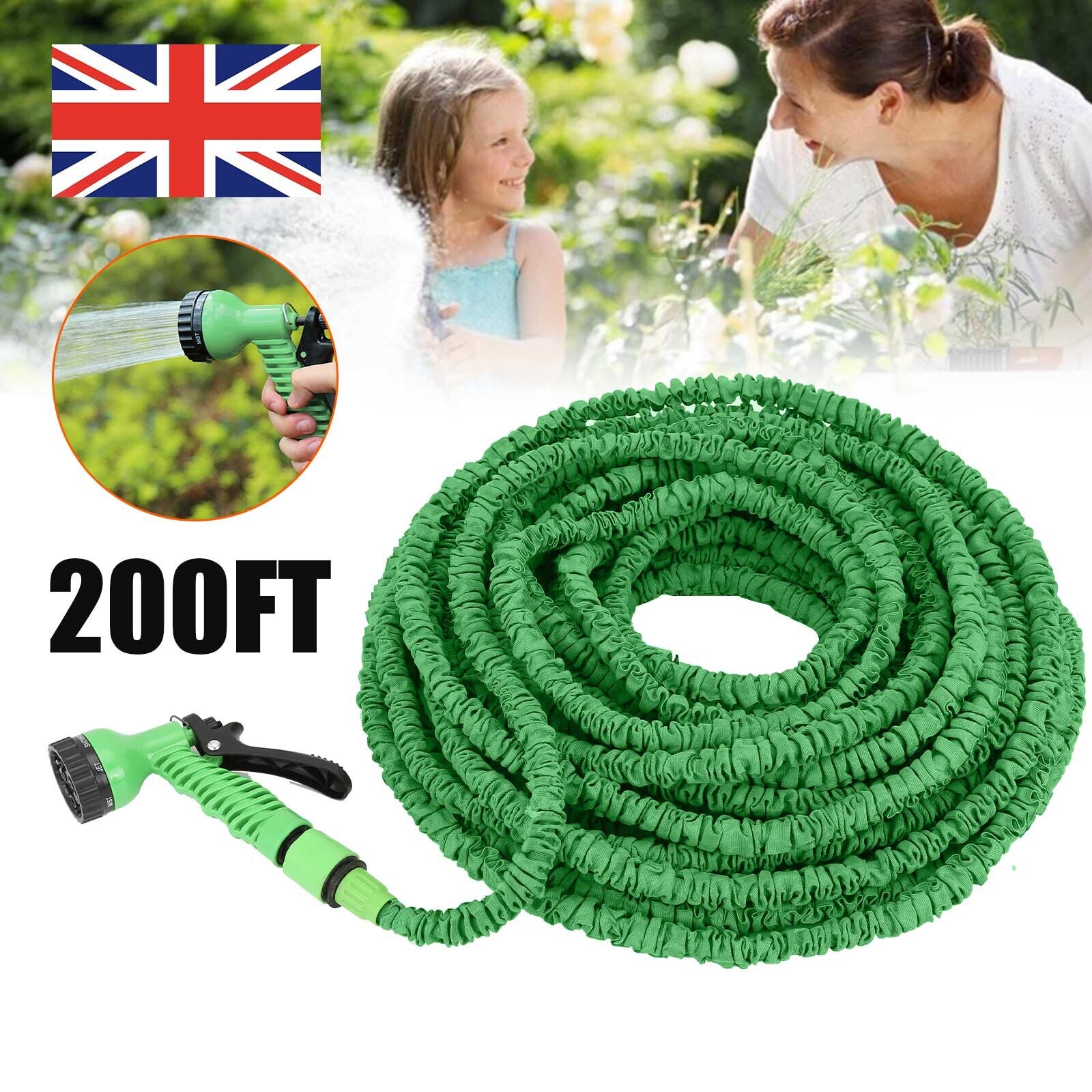 200FT Expandable Garden Hose Pipe Spray Gun Flexible Expanding Pipes on ...
