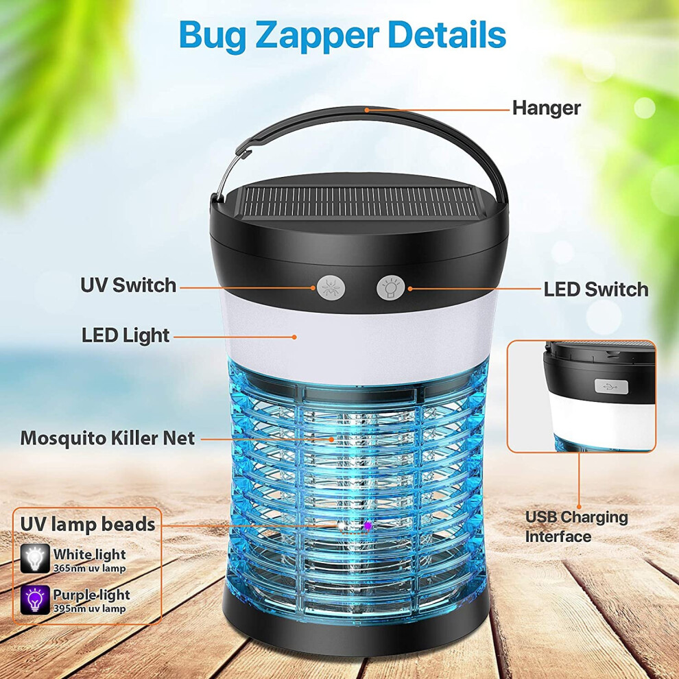 Bug Zapper Solar Mosquito Killer Lamp Camping Lights USB Rechargeable Fly Zapper Led Killer Lantern Waterproof Outdoor Indoor on OnBuy