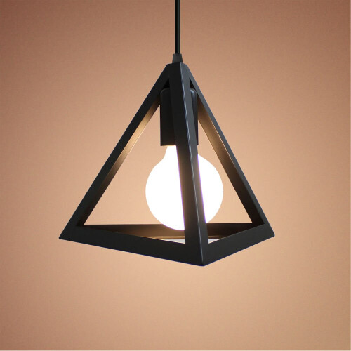 2PCS Pendant Light- E27 Metal Lampshade Black Triangle Pendant Lamp ...