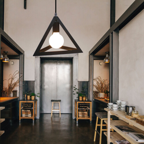 2 Piece Pendant Light- Vintage E27 Metal Lampshade Black Triangle ...