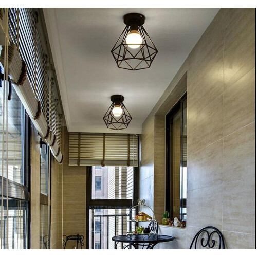 2PCS-Retro Diamond Ceiling Light Black Metal 20CM Chandelier E27 ...