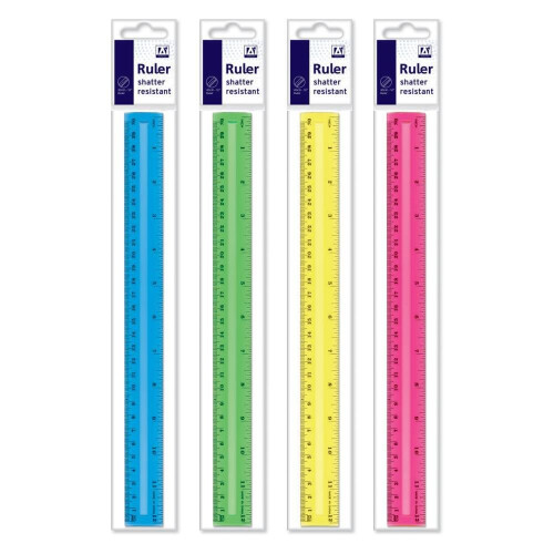 12'' RULER 30cm Shatter Resistant Assorted Colour Back to school on OnBuy
