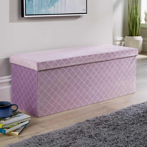 Extra Large Folding Ottoman Lilac Flat Velvet Diamond Pattern Fabric ...