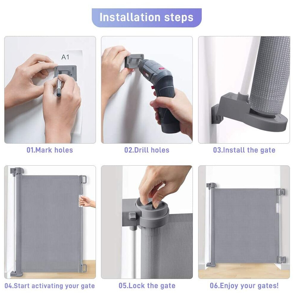 Mesh Retractable Gate for Babies, Extra Wide Safety Baby Gate 85cm Tall ...