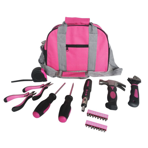 Ladies Pink Tool Kit Tool Bag DIY Set Includes Pink Hammer, Pink Pliers ...