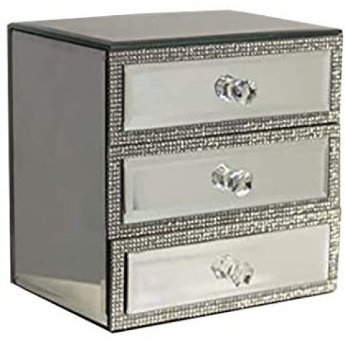 Crushed Diamante Mirrored Glass Jewellery Box with Black Velvet Inlay ...