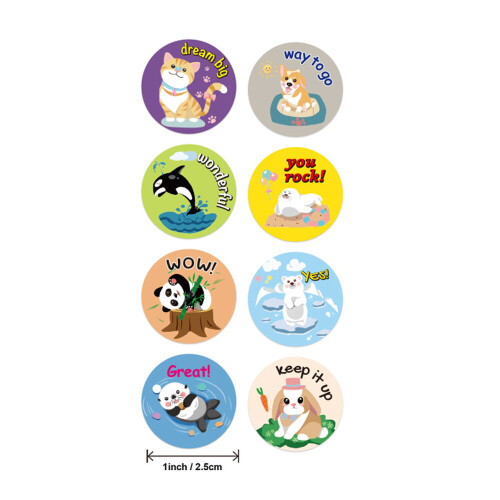 500pcs/roll 1 Inch Cute Animal Reward Stickers with Word Motivational ...