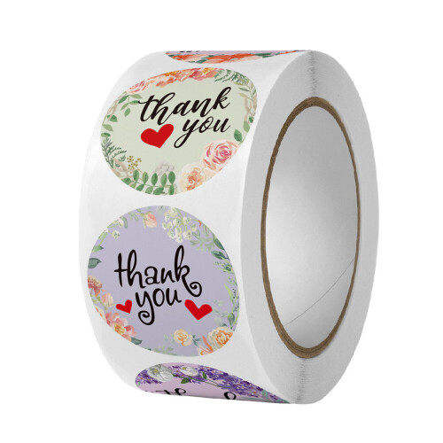 25mm 500Pcs/roll Flower Thank You Sticker Wedding Decoration Sticker ...