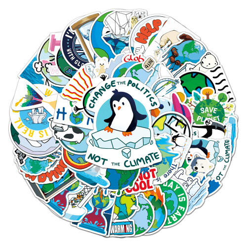 50pcs/set Cartoon Global Warming Climate Change Stickers for DIY ...