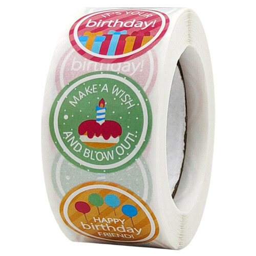 500pcs/roll Happy Birthday Stickers Labels for Envelopes Sealing ...