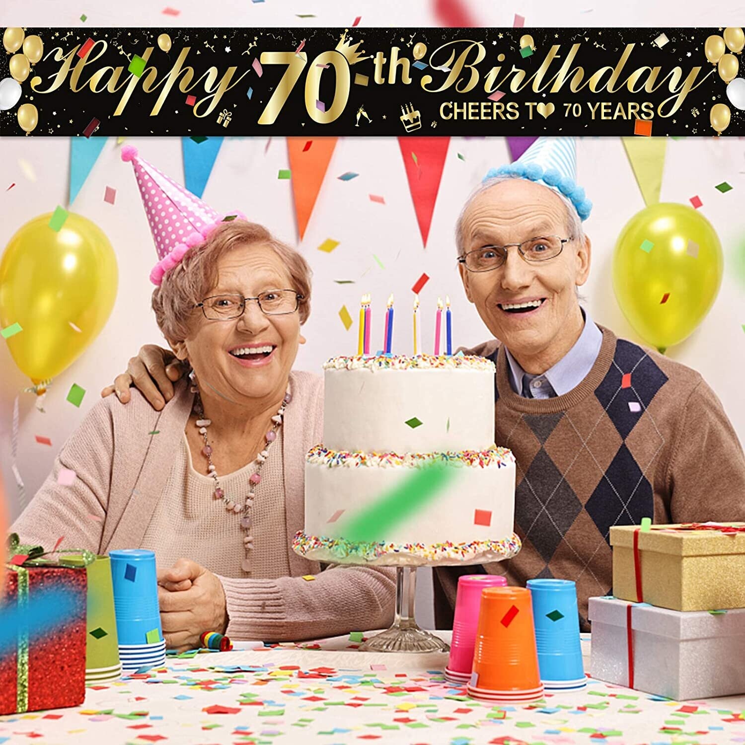 XINDY 70th Birthday Banner Cheers to 70 Years Banner for Women Men 70th ...