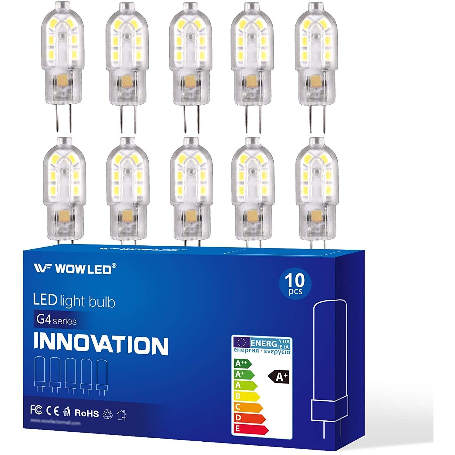 WOWLED 10 x G4 LED Light Bulb, 2W (20W Equivalent), Non-Dimmable, Warm ...