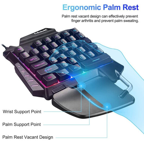 LINGSFIRE One Handed Keyboard, Wired 35 Keys Rainbow LED Backlit Half ...