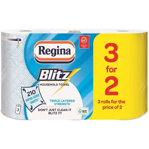 Regina Blitz Kitchen Towel Extra Large Roll 3ply Super Absorbent Paper, Pack of 3 on OnBuy