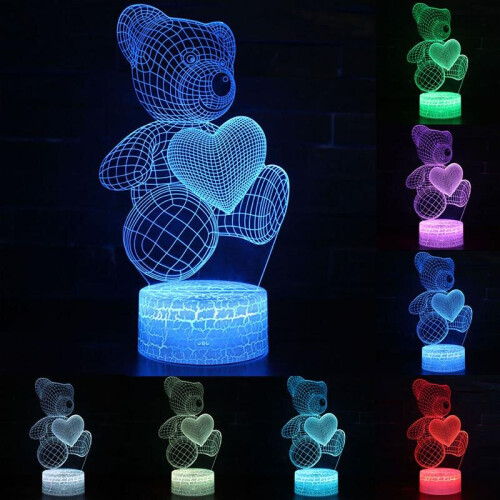 3D Bear Shape Optical Illusion 3D Night Light 7 Colors Change Table ...