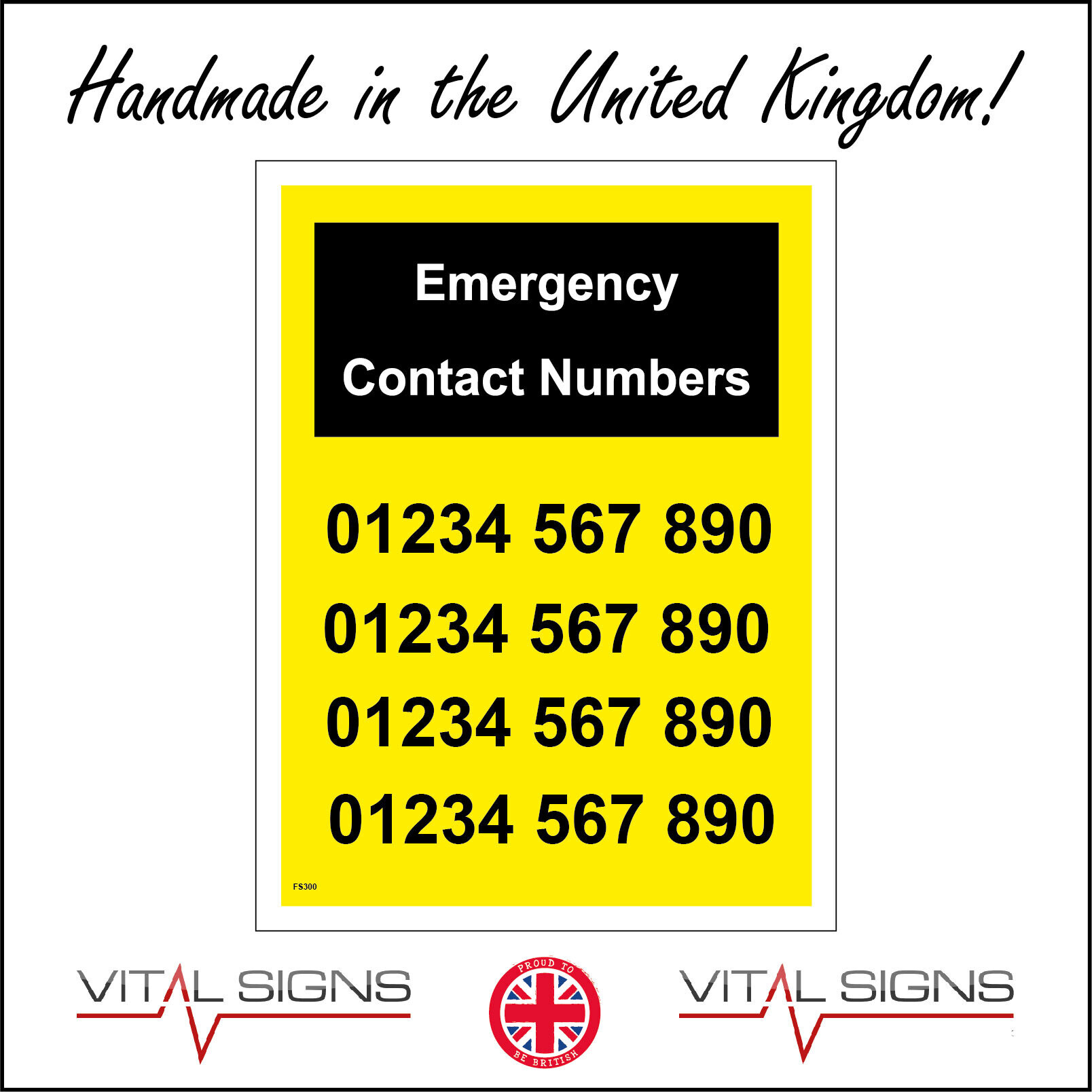 (200 x 300mm - 8 x 12, F - 5mm Heavy Duty Foamex Foamboard) FS300 Emergency Contact Numbers Sign ...