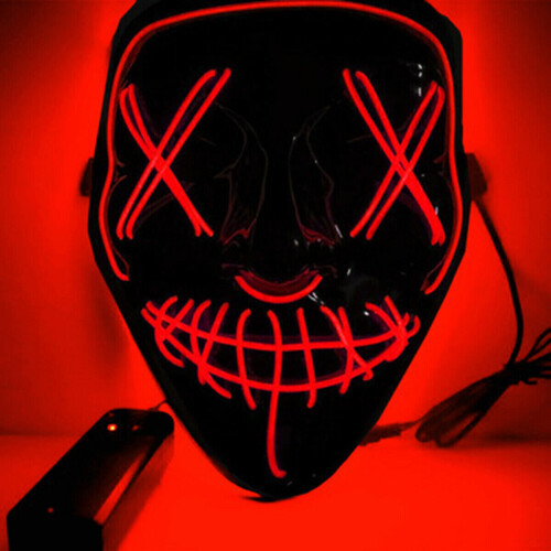 (Red) Neon Stitches LED Mask Wire Light Up Purge Halloween Costume Mask ...