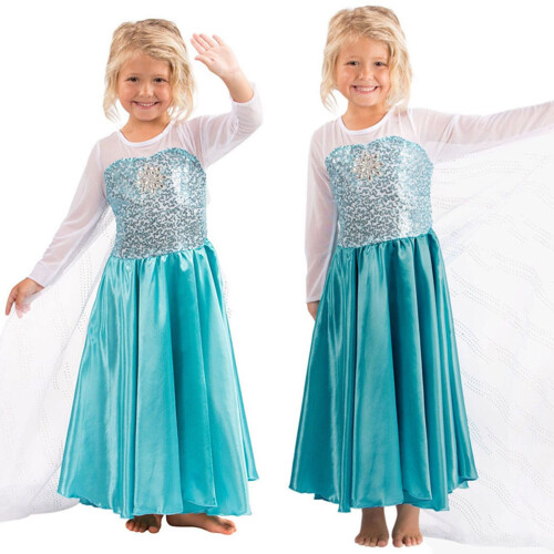 (#6 Elsa Dress F Blue & White, 3-4 Years) Frozen Girls Kids Elsa Fancy ...