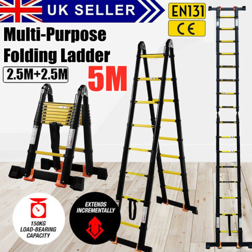 Multi-Purpose 5M Aluminium Portable Telescopic Folding Ladder A-Frame ...