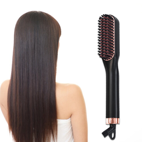 (Black, UK Plug) Beard Straightener Comb Professional Silky Hair ...